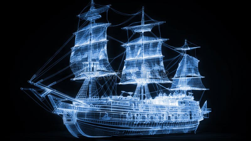 Glowing Wireframe Sail Ship for Technical Enthusiasts Stock ...
