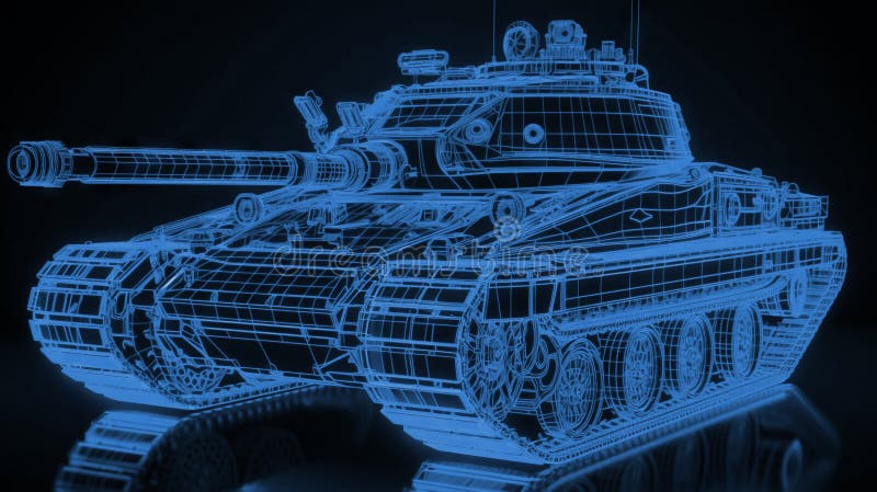 Glowing Wireframe of a Tank Stock Illustration - Illustration of ...