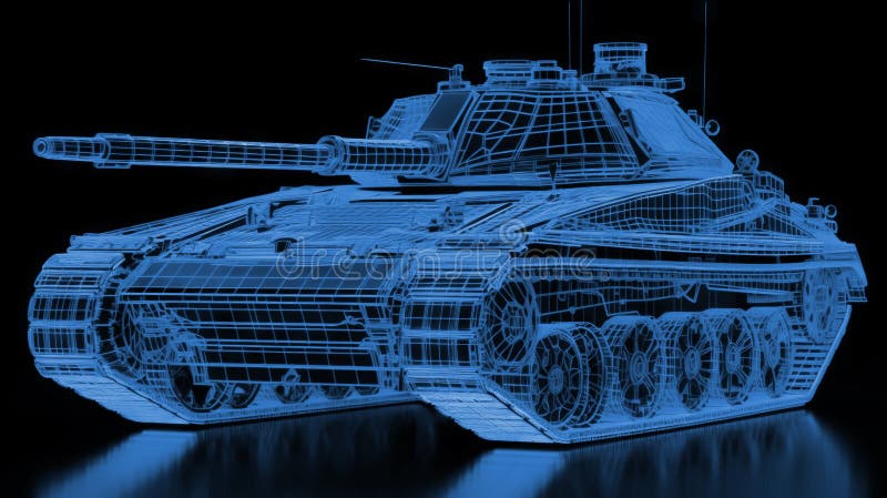 Glowing Wireframe of a Tank Stock Illustration - Illustration of ...