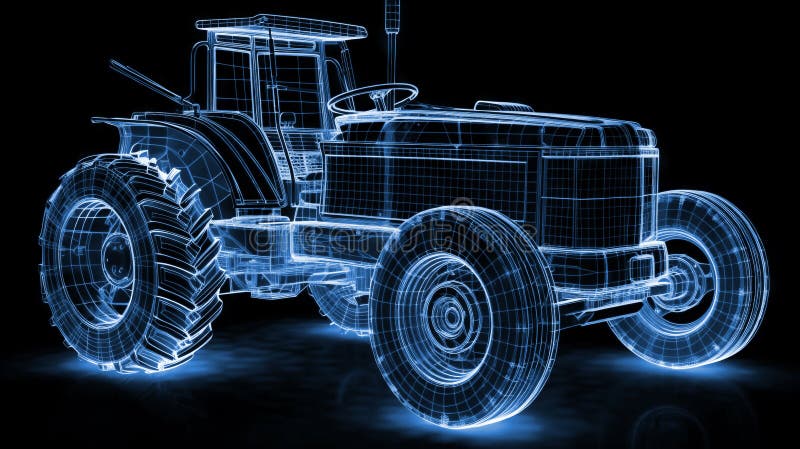 Glowing Wireframe Tractor - Technical 3D Illustration. Generative AI ...