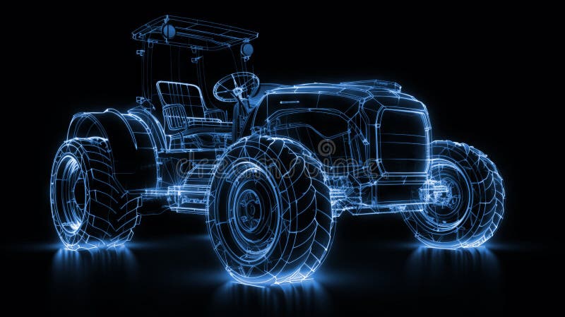 Glowing Wireframe Tractor - Technical 3D Illustration. Generative AI ...