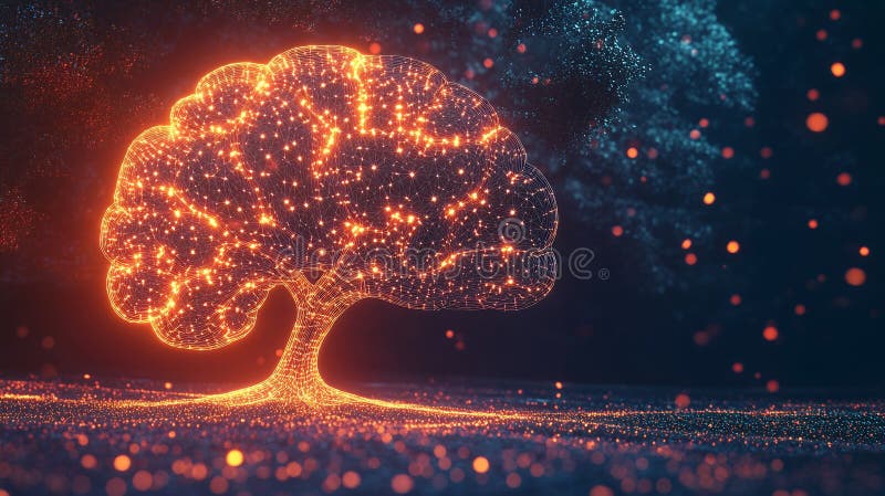 Glowing Wireframe Tree Abstract Digital Art Network Technology Nature ...