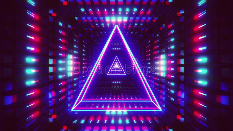 Glowing Wireframe Triangle with Metal Shining Background 3d ...