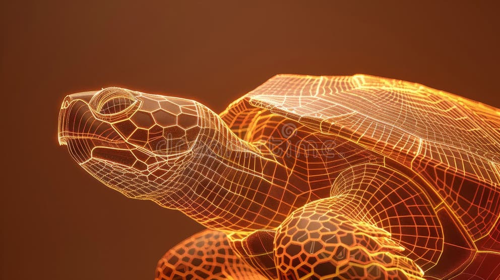 A Glowing Wireframe a Turtle in Amber Light. Stock Image - Image of ...