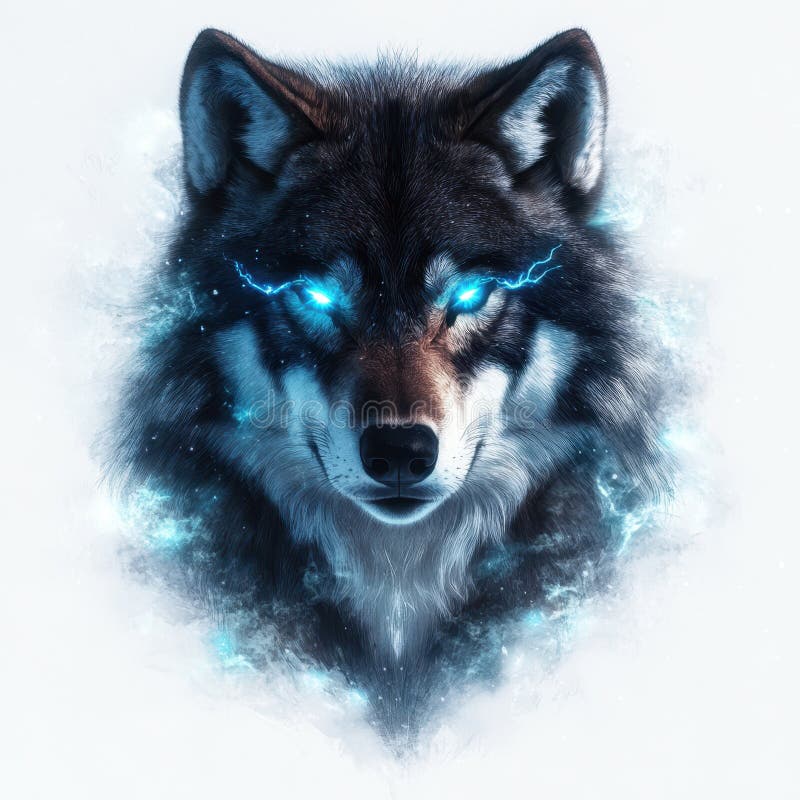 Glowing Wolf with Electric Blue Eyes and Mystical Aura Stock Illustration - Illustration of ...