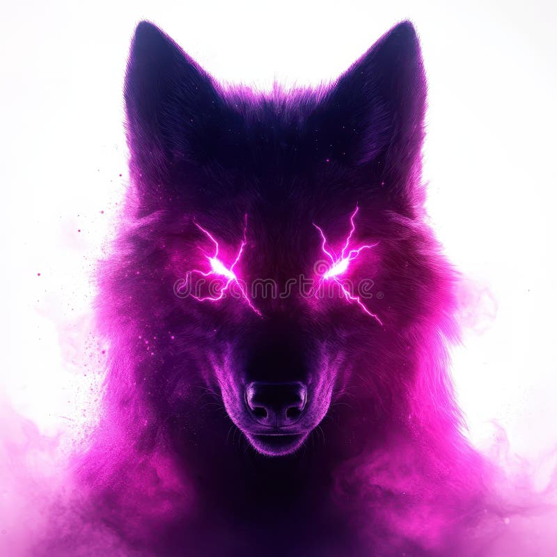 Glowing Wolf with Electric Eyes Surrounded by Vibrant Colors Stock ...