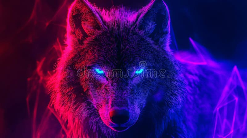 Glowing Wolf in Neon Light and Smoke Digital Art Stock Illustration ...
