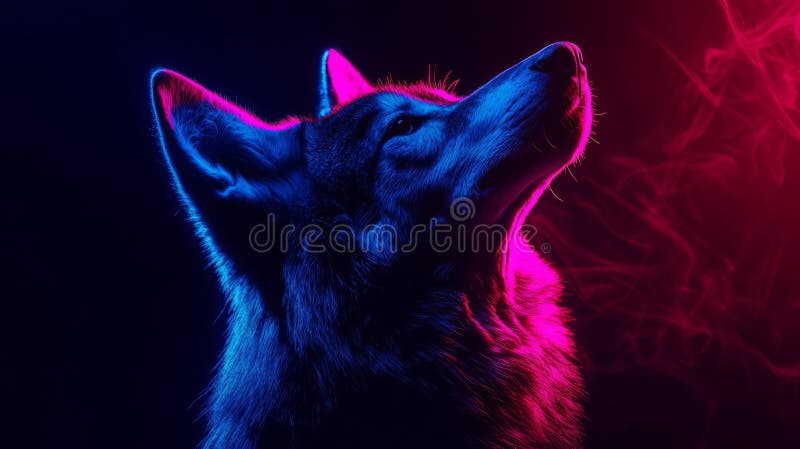 Glowing Wolf Portrait in Blue and Pink Neon Light Stock Illustration ...
