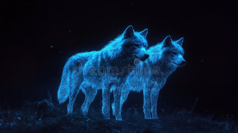 Glowing Wolves Night Forest Digital Art Stock Photos - Free & Royalty ...