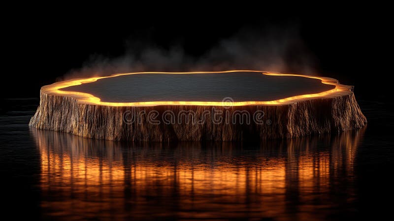 Glowing Wood Platform, Dark Background, Reflection, Product Display ...