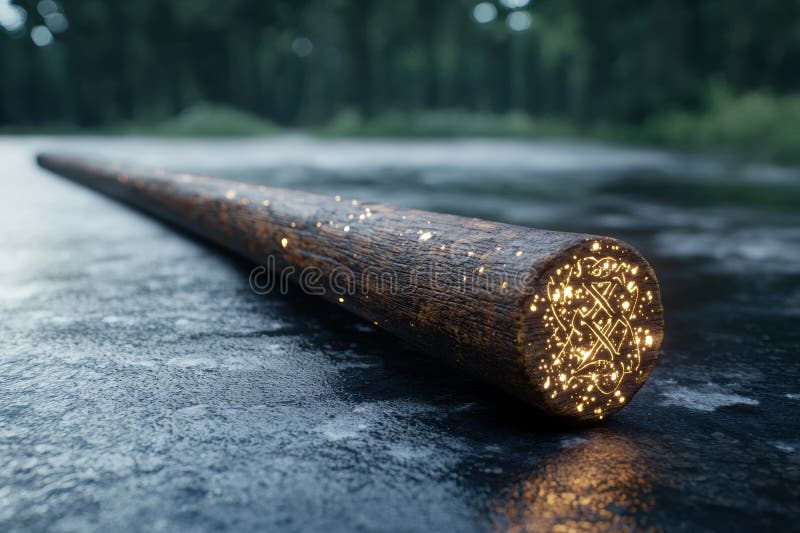 Glowing Wooden Log on Wet Surface Stock Illustration - Illustration of ...