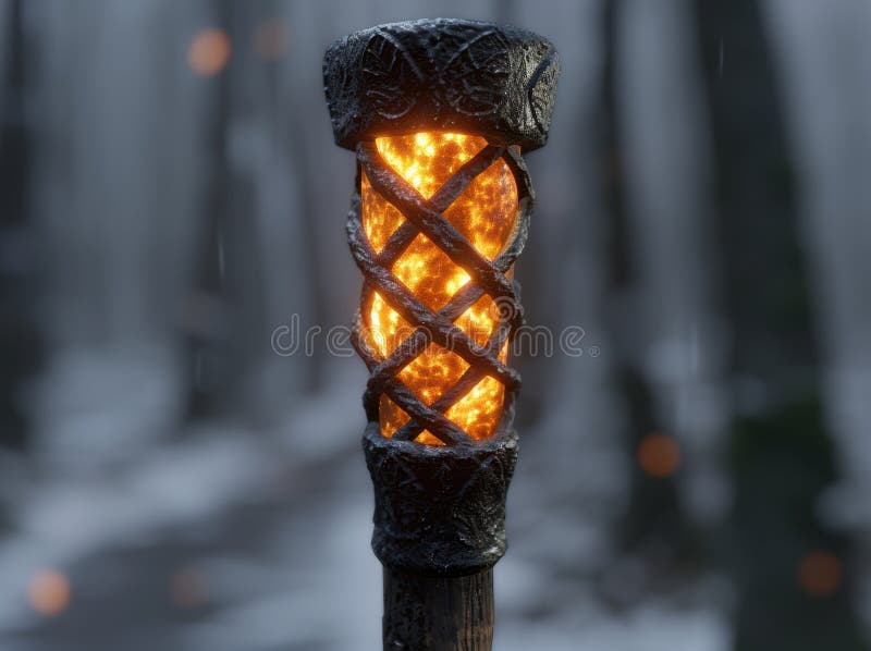 Glowing Wooden Torch in the Dark Stock Illustration - Illustration of ...