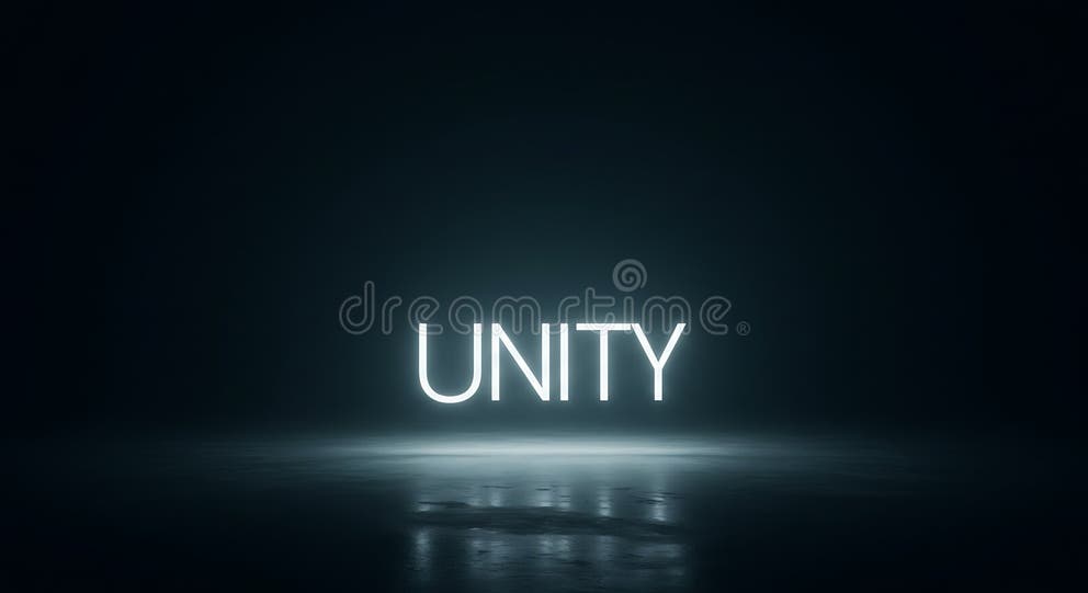 Glowing Word Unity on a Dark Reflective Surface Stock Illustration ...