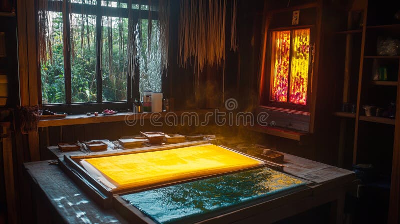 A Glowing Workspace for Making Handmade Paper Styled with Fibers and ...