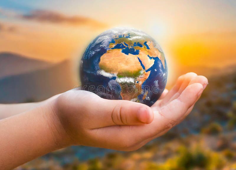 The Glowing World in a Child`s Hand Stock Illustration - Illustration ...
