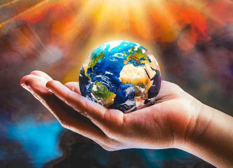The Glowing World in a Child`s Hand Stock Illustration - Illustration ...