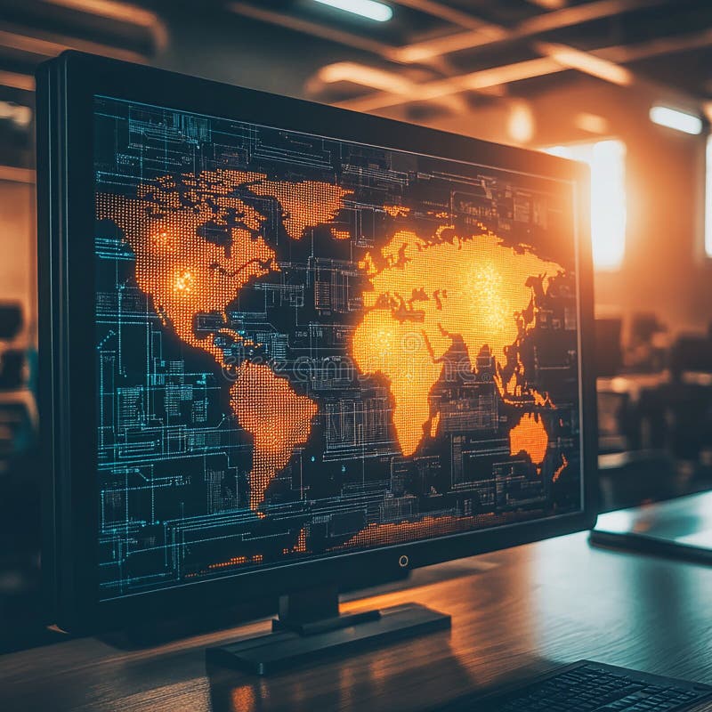 A Glowing World Map on a Classroom Wall Surrounded by Vibrant Elements ...