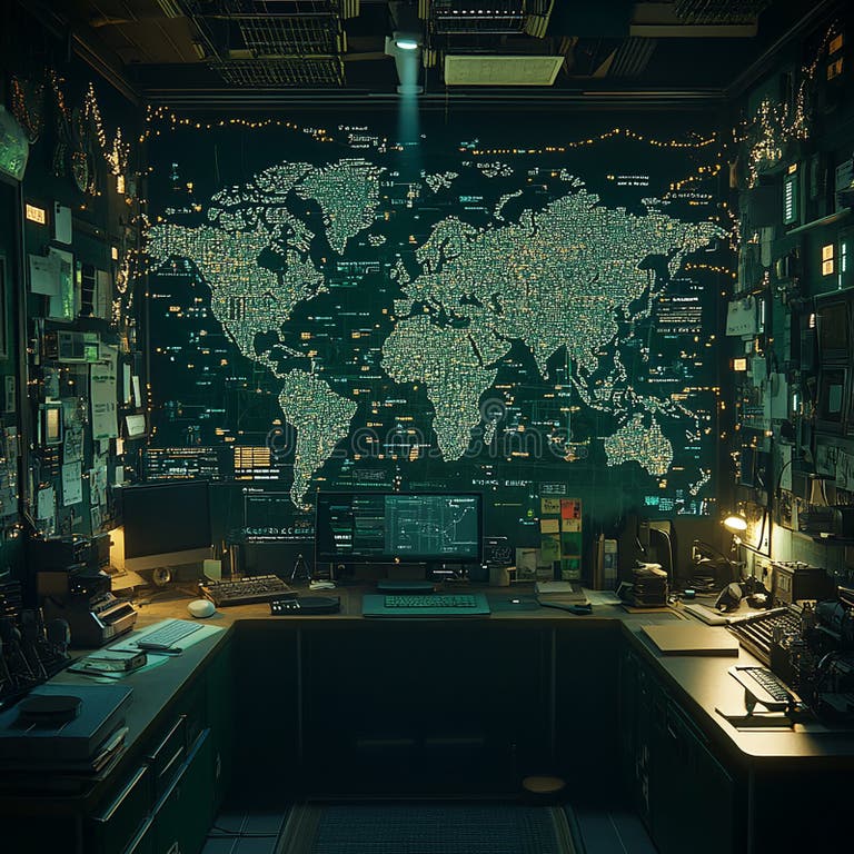 A Glowing World Map on a Classroom Wall Surrounded by Vibrant Elements ...