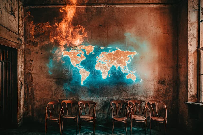 A Glowing World Map on a Classroom Wall Surrounded by Vibrant Elements ...