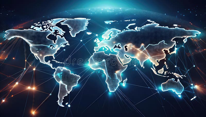 Glowing World Map with Connection Lines Radiant Global Illumination at ...