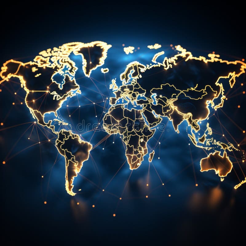 Glowing World Map on a Dark Backdrop Stock Illustration - Illustration ...