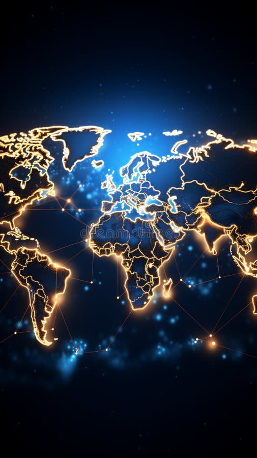 Glowing World Map on a Dark Backdrop Stock Illustration - Illustration ...