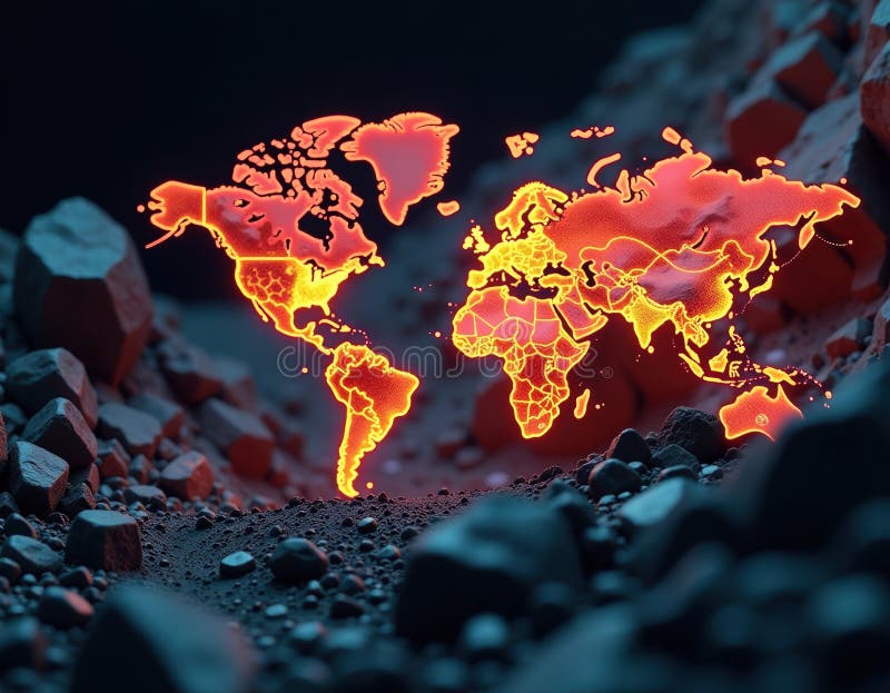 Glowing World Map on Dark Rocky Surface - Global Network Concept Stock ...