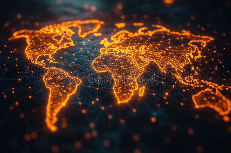 A Glowing World Map on a Dark Surface Stock Image - Image of dark ...