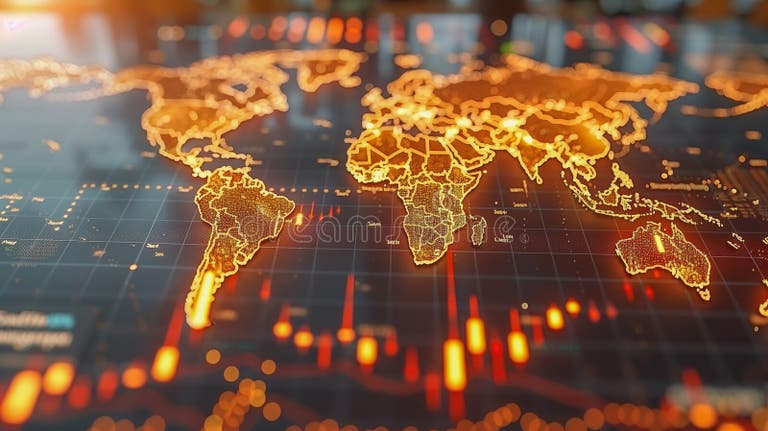 Glowing World Map with Data Visualization Stock Illustration ...