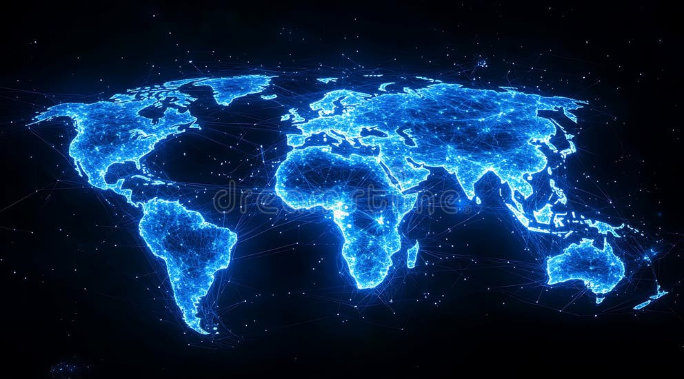 Glowing World Map Depicting Global Interconnectedness Highlighting ...