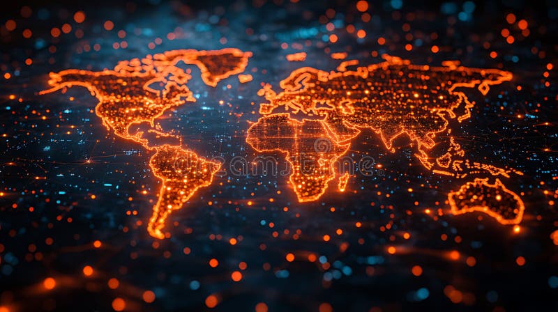Glowing World Map, Digital Network, Global Connectivity, Data Flow, Abstract Background Stock ...