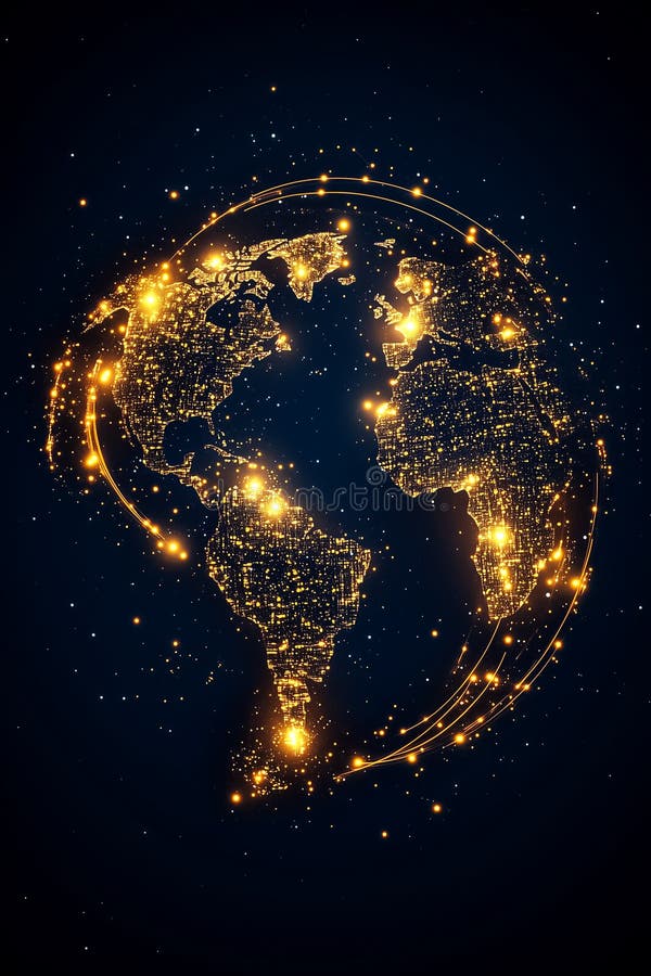 A Glowing World Map Features Pulsating Dots that Symbolize Global ...