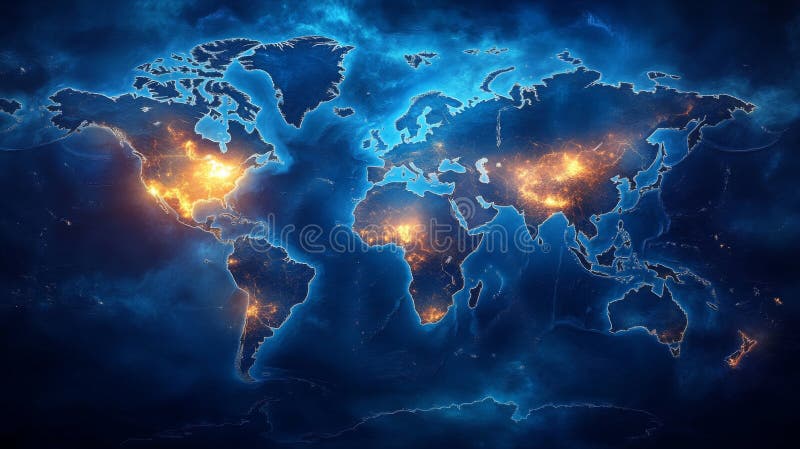 A Glowing World Map Highlighting Regions of Interest and Activity ...