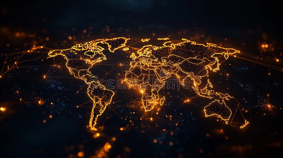 Glowing World Map with Interconnected Lines Representing Global ...