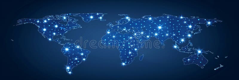Glowing World Map International Connectivity, Network, and Technology ...