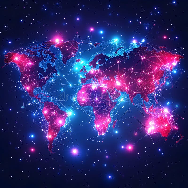 Glowing World Map Network Global Connections Digital Technology Abstract Background Stock ...