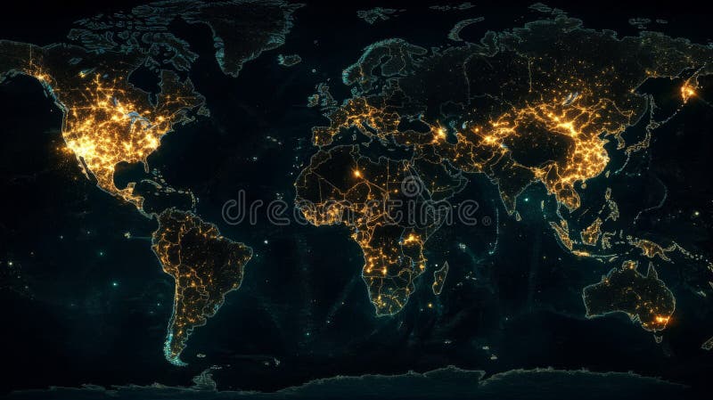 World Map with Lights on it in the Dark Night. Generative AI Stock ...