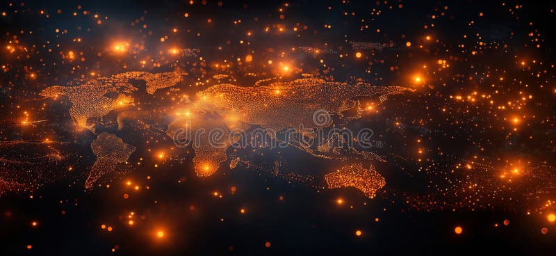 Glowing World Map with Orange Dots Representing Global Connectivity and ...