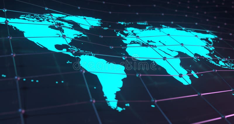 Glowing World Map on Plexus Background with Reflection.3D Render Stock ...