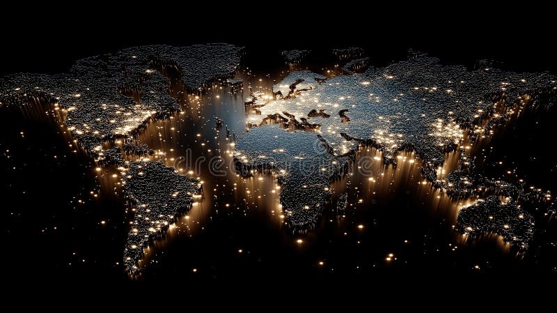 Glowing World Map Showing Global Digital Network Connections Stock ...