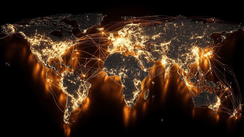 Glowing World Map Showing Global Digital Network Connections Stock Photo - Image of background ...