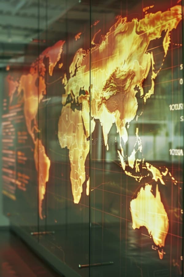 Glowing World Map on Transparent Surface for High-Tech Presentations ...