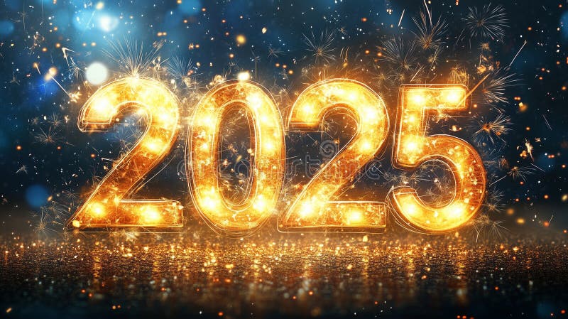 Glowing Year Numbers Display with Fireworks and Sparkling Particles ...