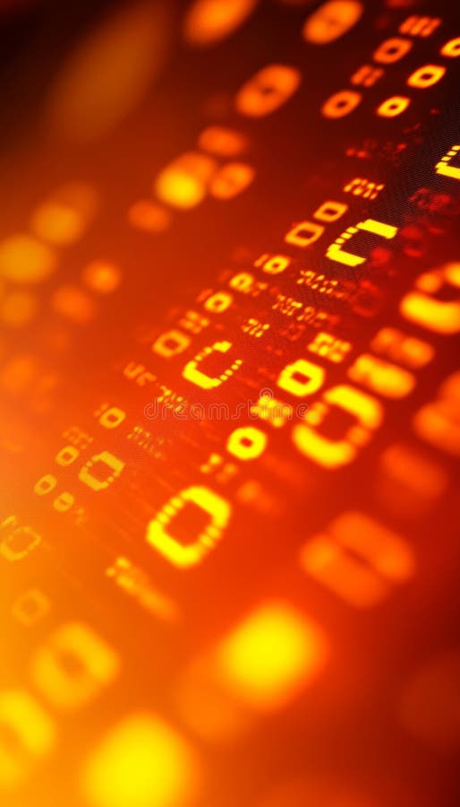Glowing Yellow Digital Code on a Red Background Illustrating the ...