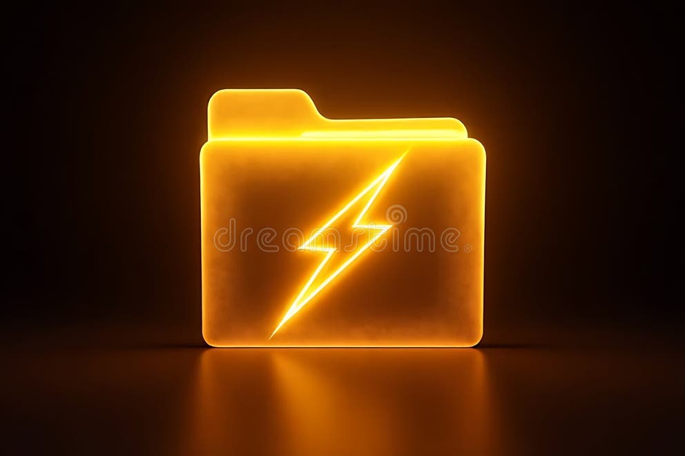 A Glowing Yellow Folder Icon with a Lightning Bolt is Centered Stock ...