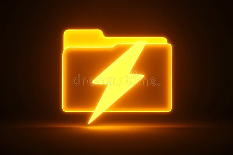 Glowing Yellow Folder Icon with a Lightning Bolt, Suggesting Fast ...