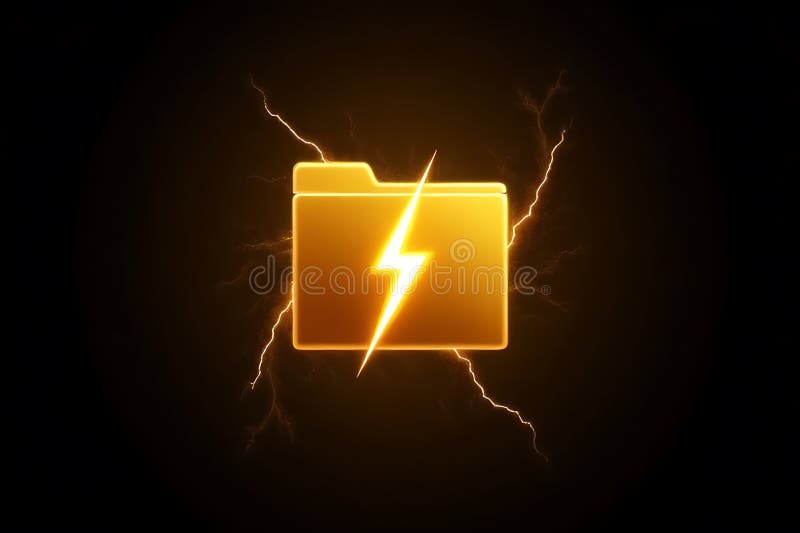 A Glowing, Yellow, Folder, Icon, is, Struck, by, a, Lightning, Bolt ...