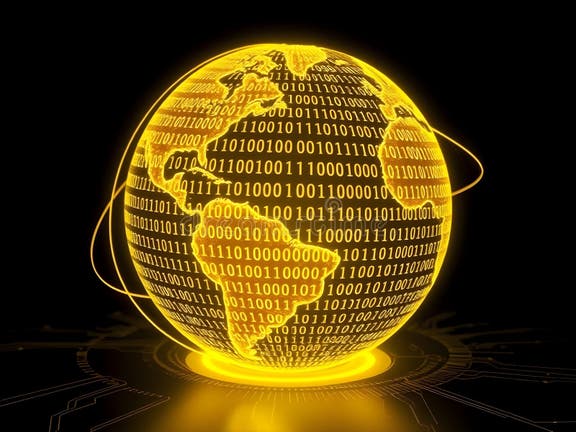Glowing Yellow Globe with Binary Code — Symbol of Digital Technology ...