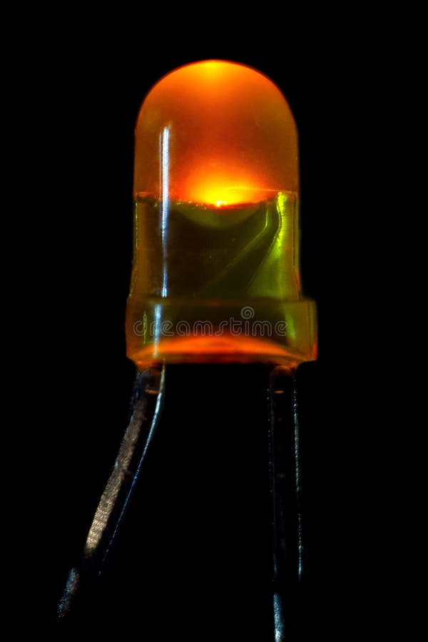 Glowing Yellow LED with a Diameter of 3 Mm on a Black Background Stock ...