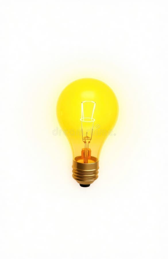 Glowing Yellow Light Bulb Isolated on White Background. Classic Light ...
